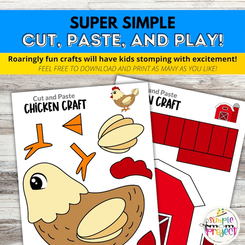 15 Farm Animal Cut and Paste Craft, Barnyard Crafts, Full Colored, Farm ...