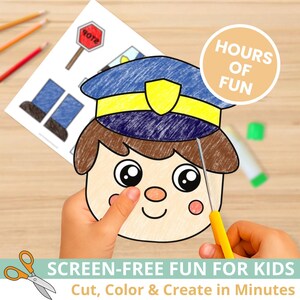 Police Officer Paper Bag Puppet Craft | Community Worker Printable ...