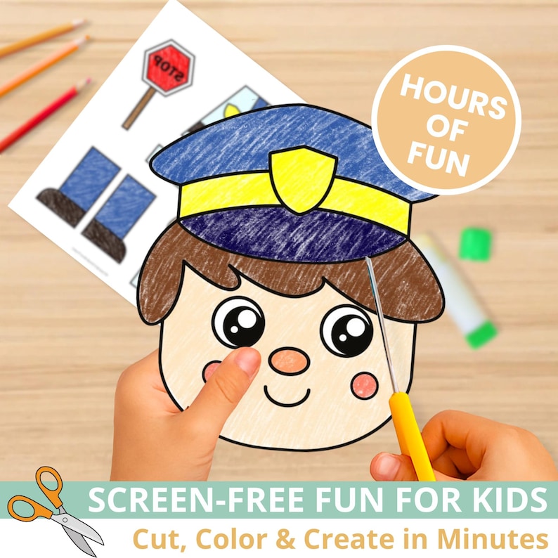 Police Officer Paper Bag Puppet Craft | Community Worker Printable ...