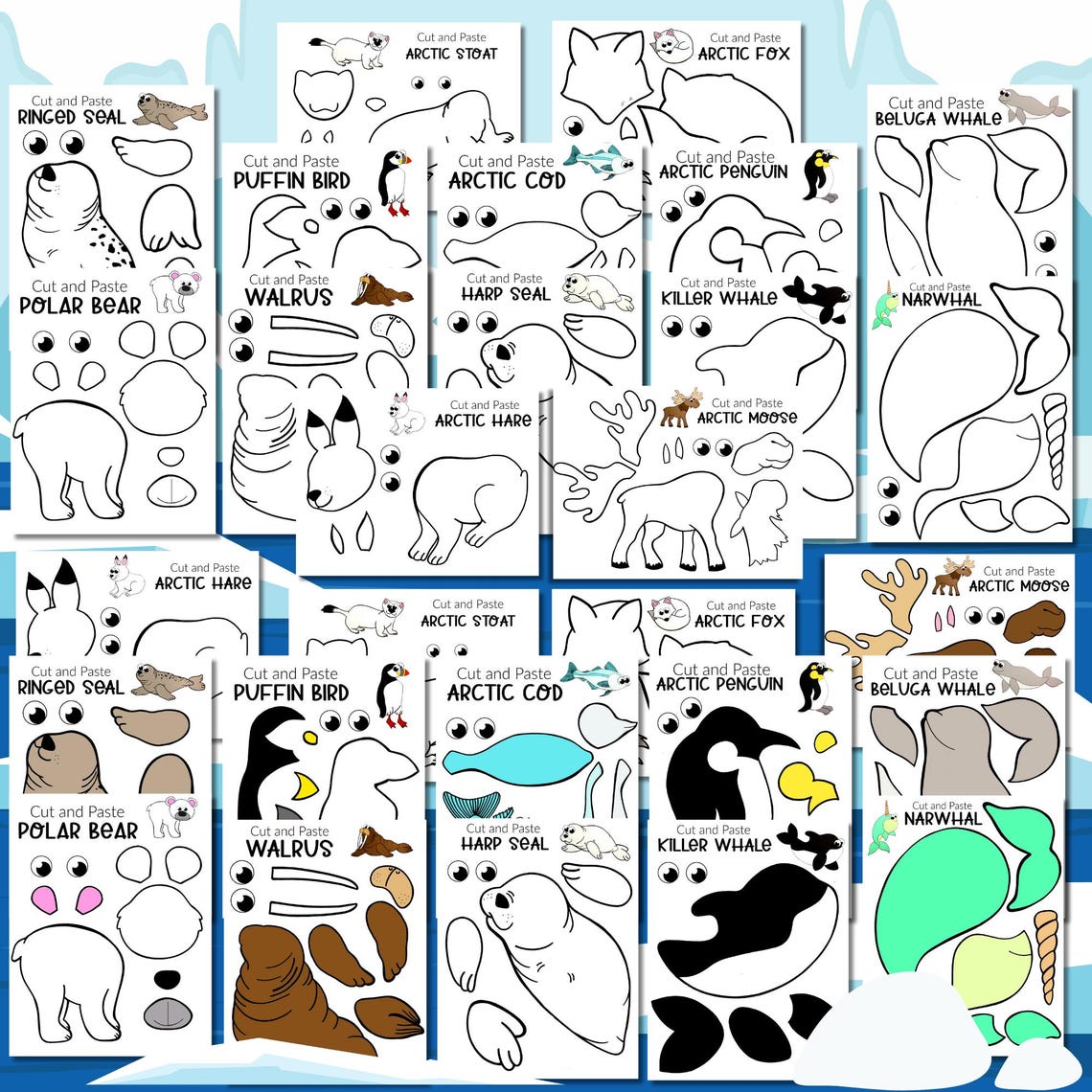 Arctic Animal Cut and Paste Craft Bundle (PDF) - Etsy