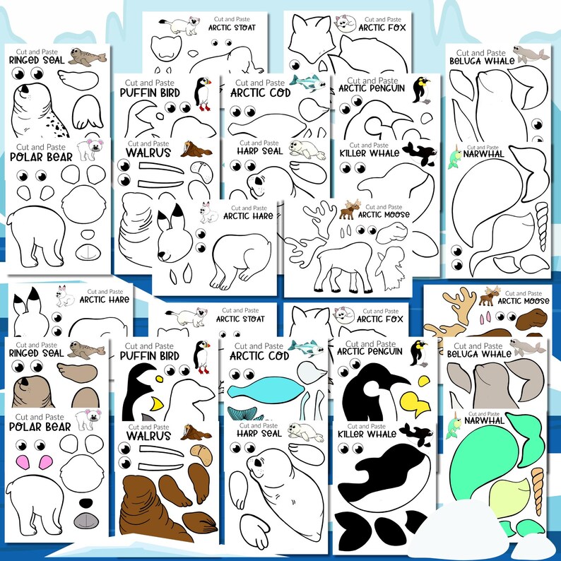 Arctic Animal Cut and Paste Craft Bundle (PDF) - Etsy