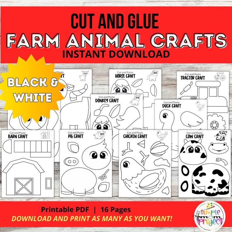 Farm Animal Cut and Paste Craft: Barnyard Activity (PDF) - Etsy