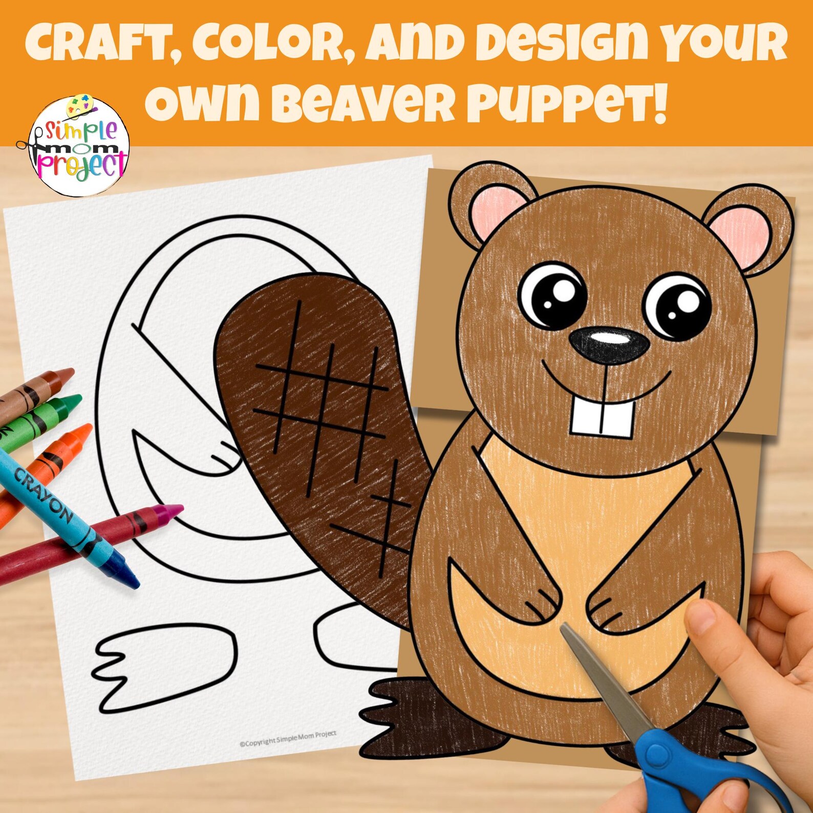 Beaver Paper Bag Puppet Craft | Printable Woodland Animal (PDF Pattern ...