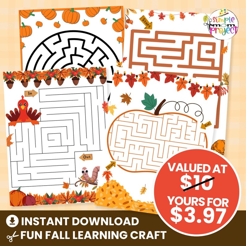 Fall Mazes for Kids | 10 Printable Worksheets (PDF) - Etsy