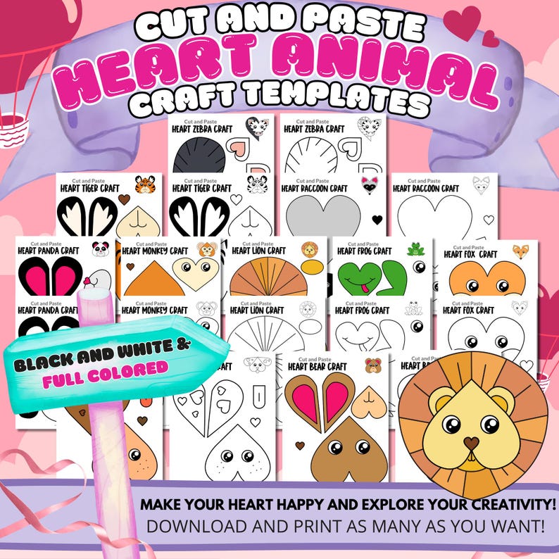 Heart Animal Crafts: Printable Template Activities for Kids (PDF ...