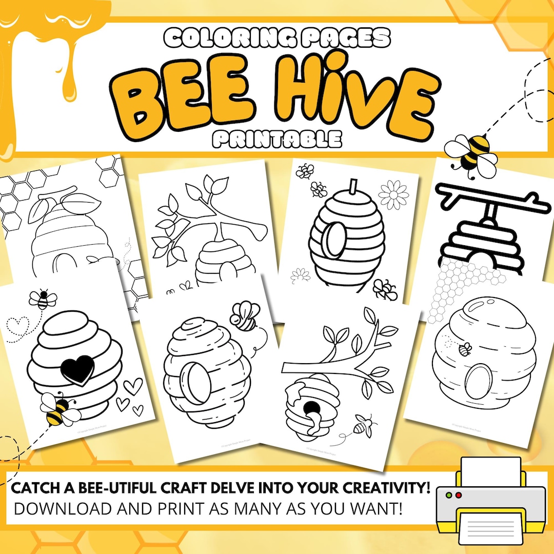 Beehive Coloring Pages for Kids: Honey Bee Printables (PDF) - Etsy