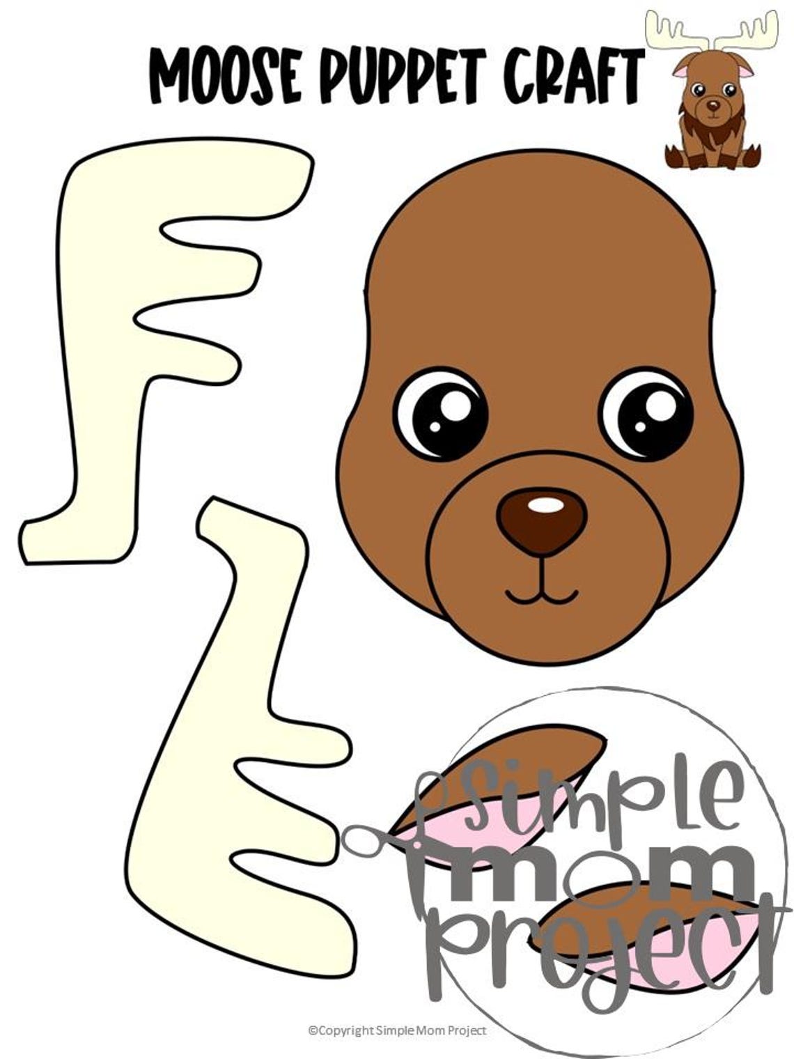 Moose Paper Bag Puppet Craft | Woodland Animal Printable | Cut and ...