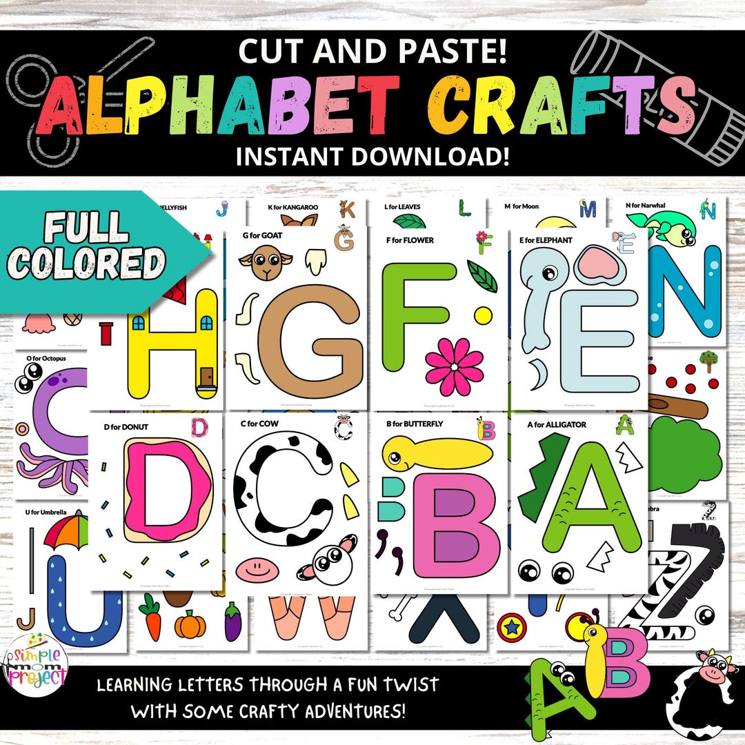 26 Full Colored Alphabet Crafts, ABC Crafts, A-Z Animal Crafts, Letter ...