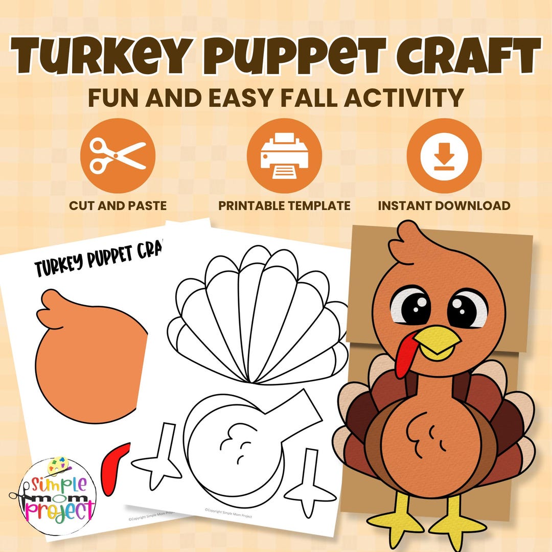 Turkey Paper Bag Puppet Craft | Cut and Paste Template (PDF) - Etsy