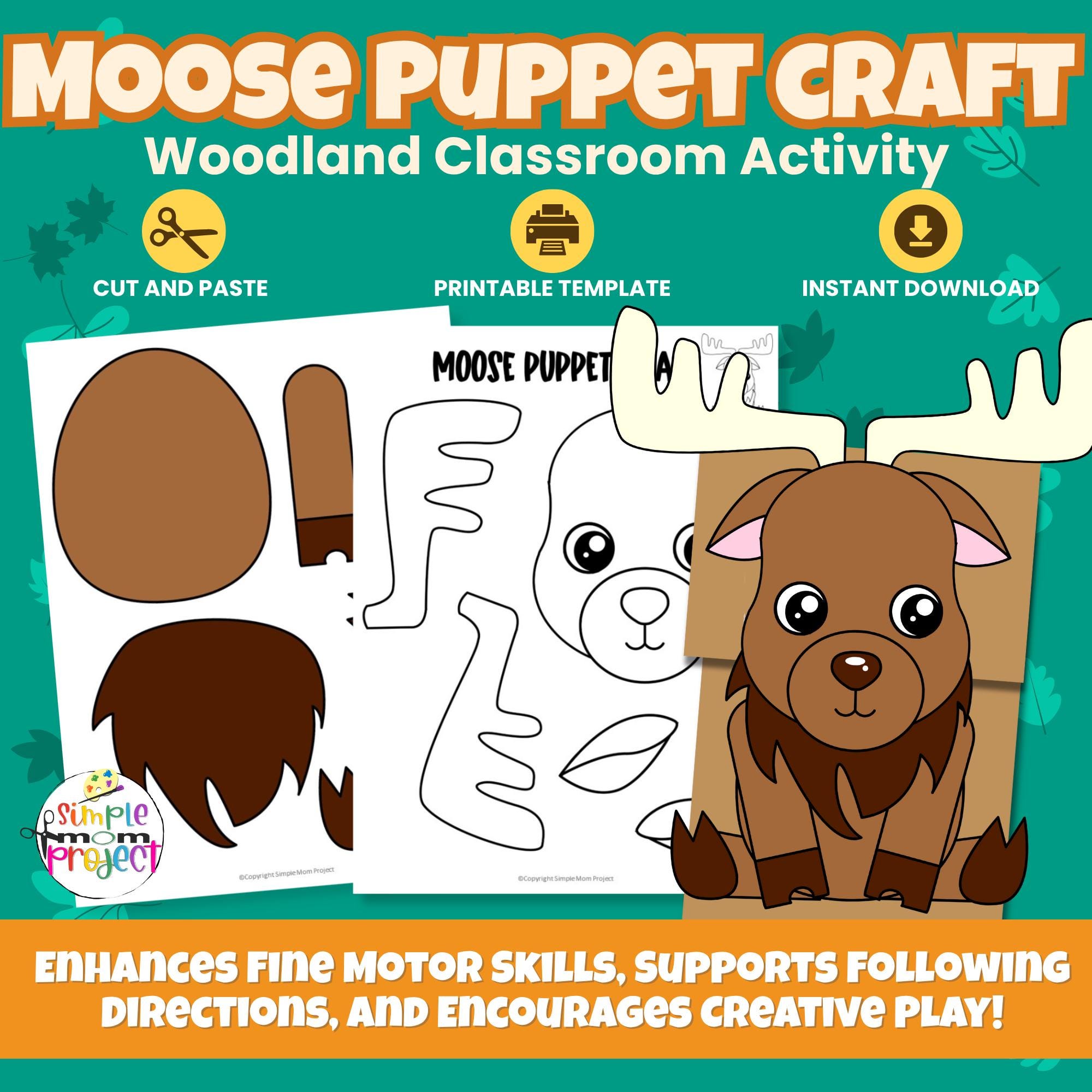 Moose Paper Bag Puppet Craft | Woodland Animal Printable | Cut and ...
