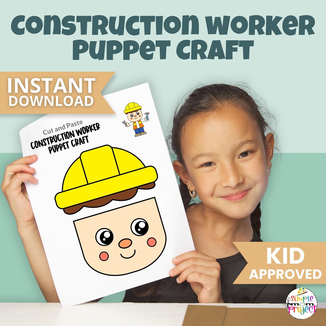 Construction Worker Paper Bag Puppet Craft | Community Worker Printable ...
