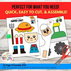 15 Farm Animal Cut and Paste Craft, Barnyard Crafts, Full Colored, Farm ...