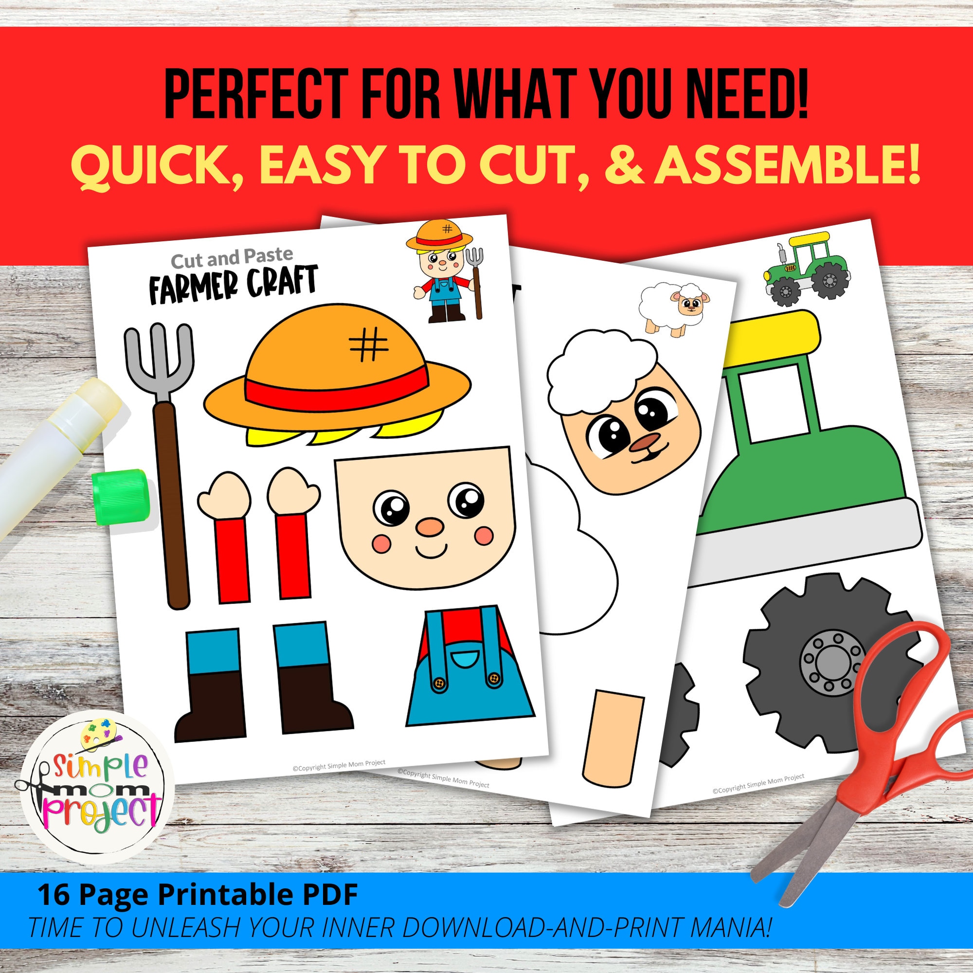 15 Farm Animal Cut and Paste Craft, Barnyard Crafts, Full Colored, Farm ...