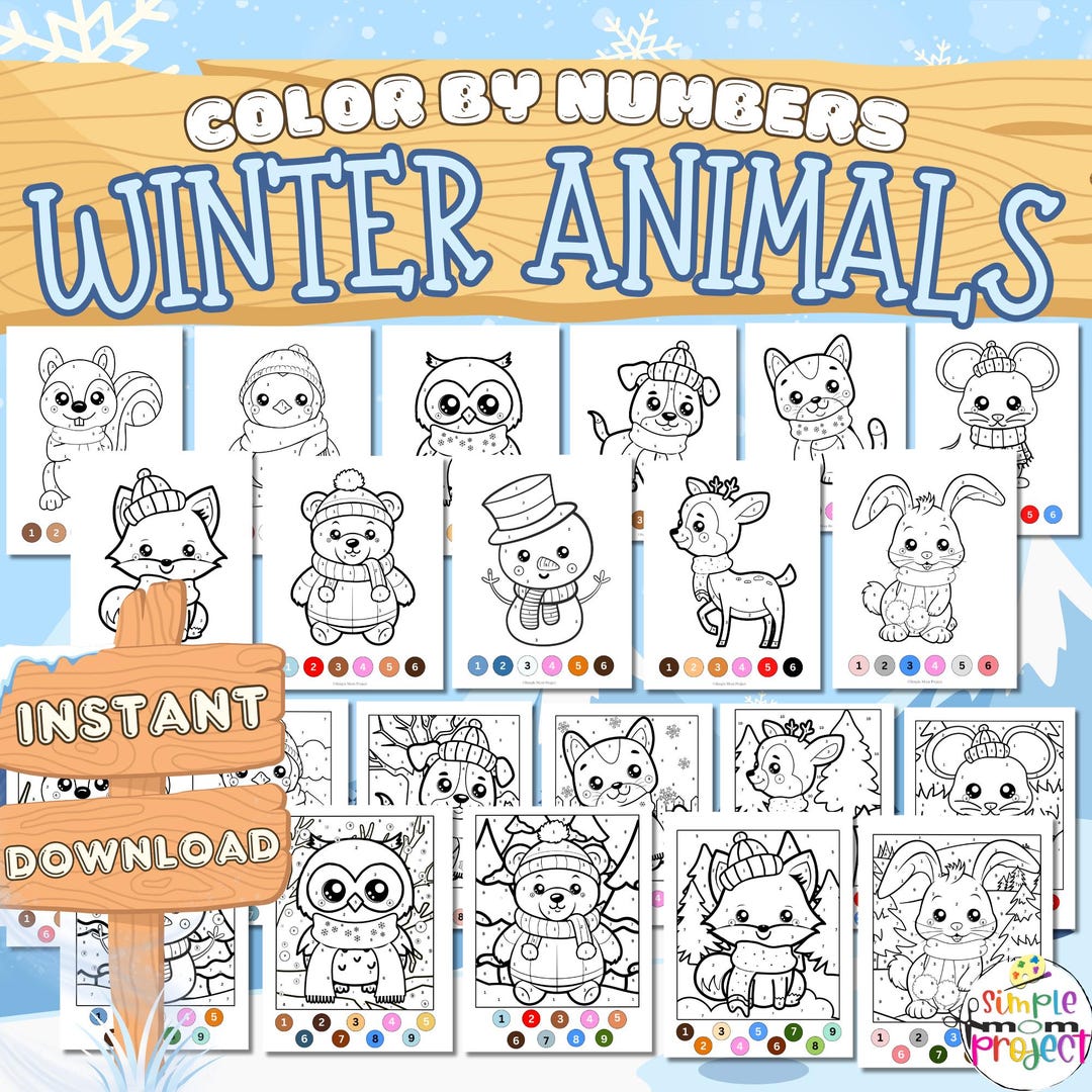 Winter Animals Color by Number Printable: Kids Activity (digital ...