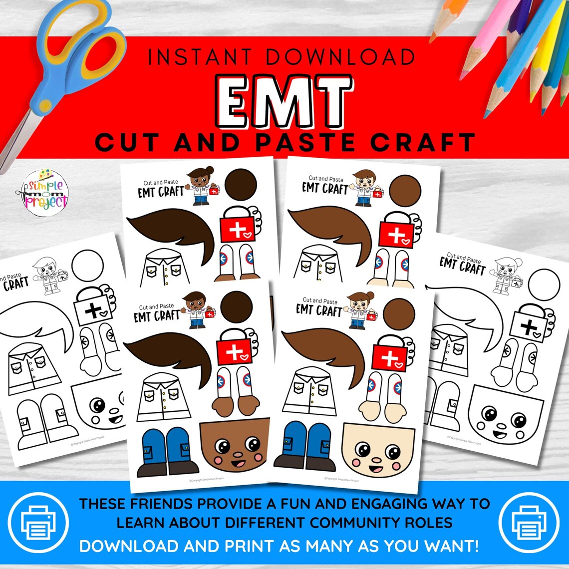 EMT Paramedic Printable Paper Craft for Kids | Pre-colored | Black ...