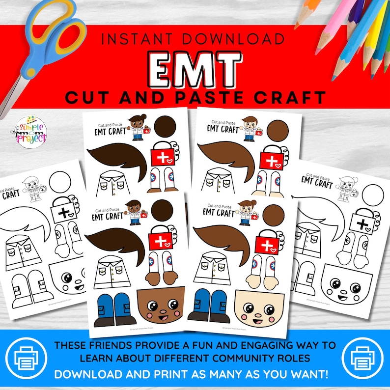 EMT Paramedic Printable Paper Craft for Kids | Pre-colored | Black ...