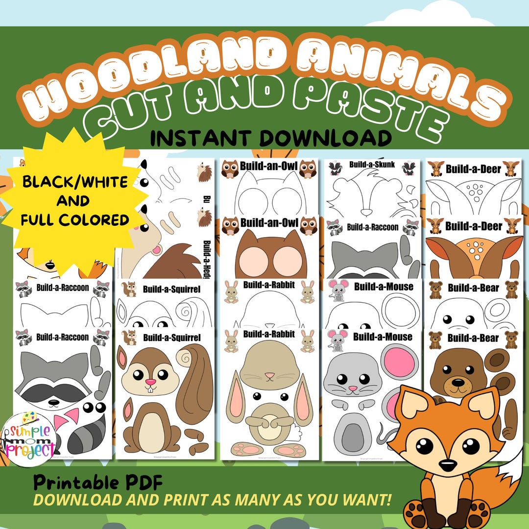 10 Easy Woodland Animal Cut and Glue Craft Activity, Printable, Fine ...