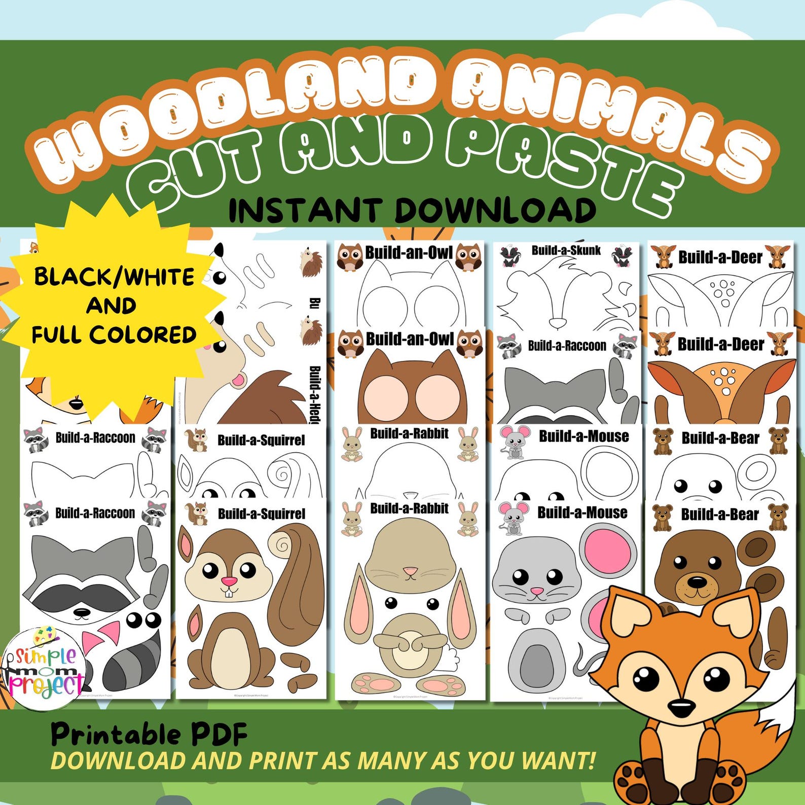 20 Easy Woodland Animal Cut and Glue Craft Activity, Printable, Fine ...