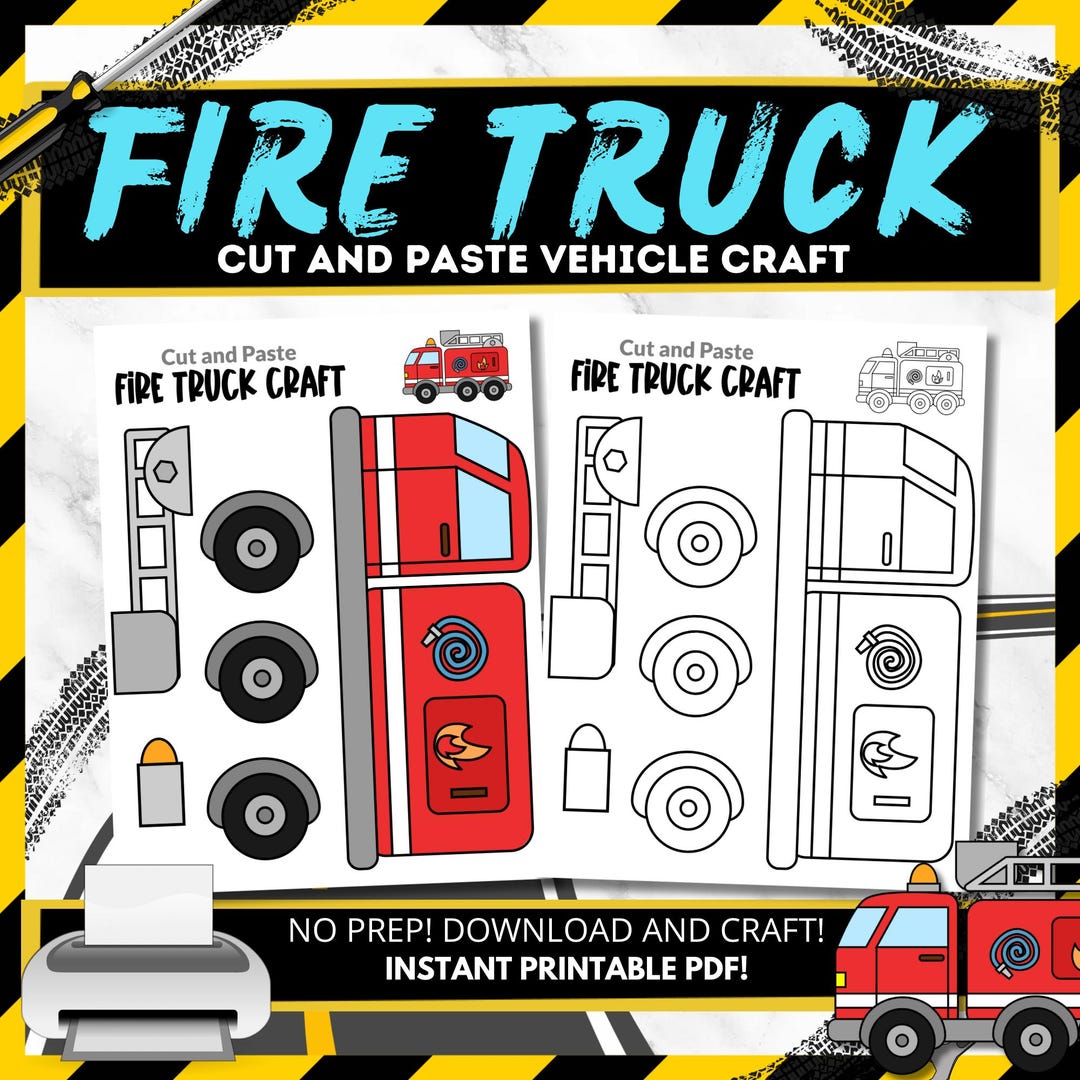 Printable Fire Truck Craft: Cut & Paste Activity (digital Download) - Etsy