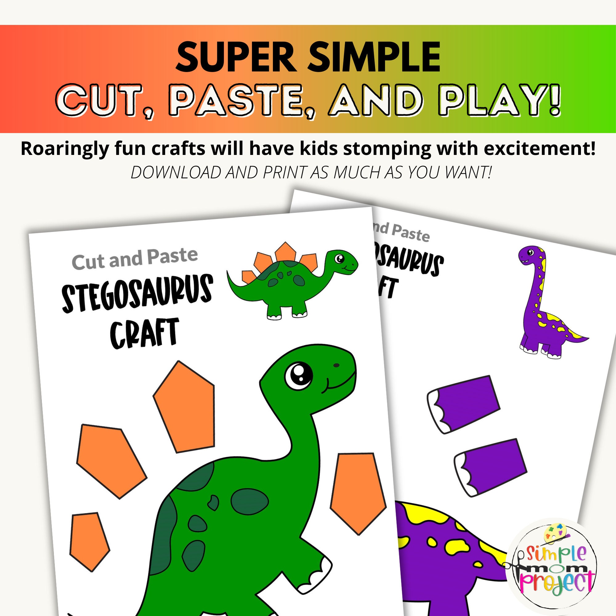 10 Easy Dinosaur Cut and Glue Craft Activity, Printable, Fine Motor ...
