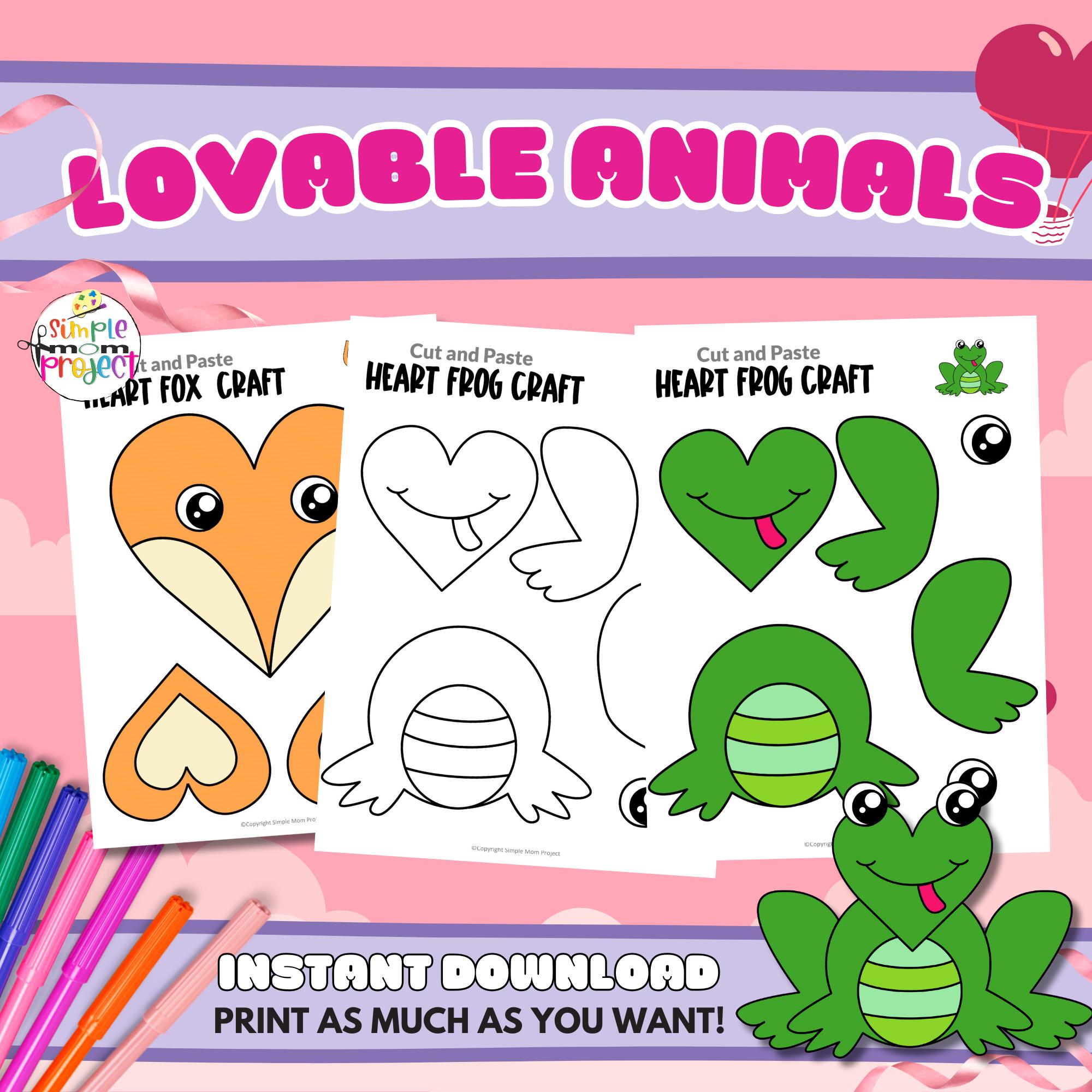 20 Page Heart Animal Printable Crafts | Fun Heart Animal Template ...