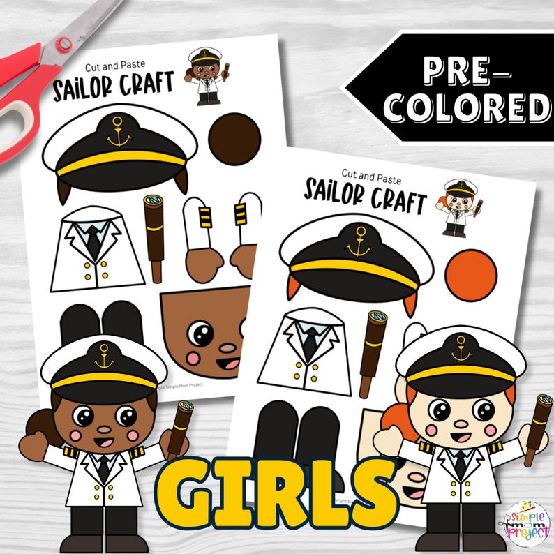 Sailor Printable Paper Craft for Kids | Pre-colored | Black & White - Etsy