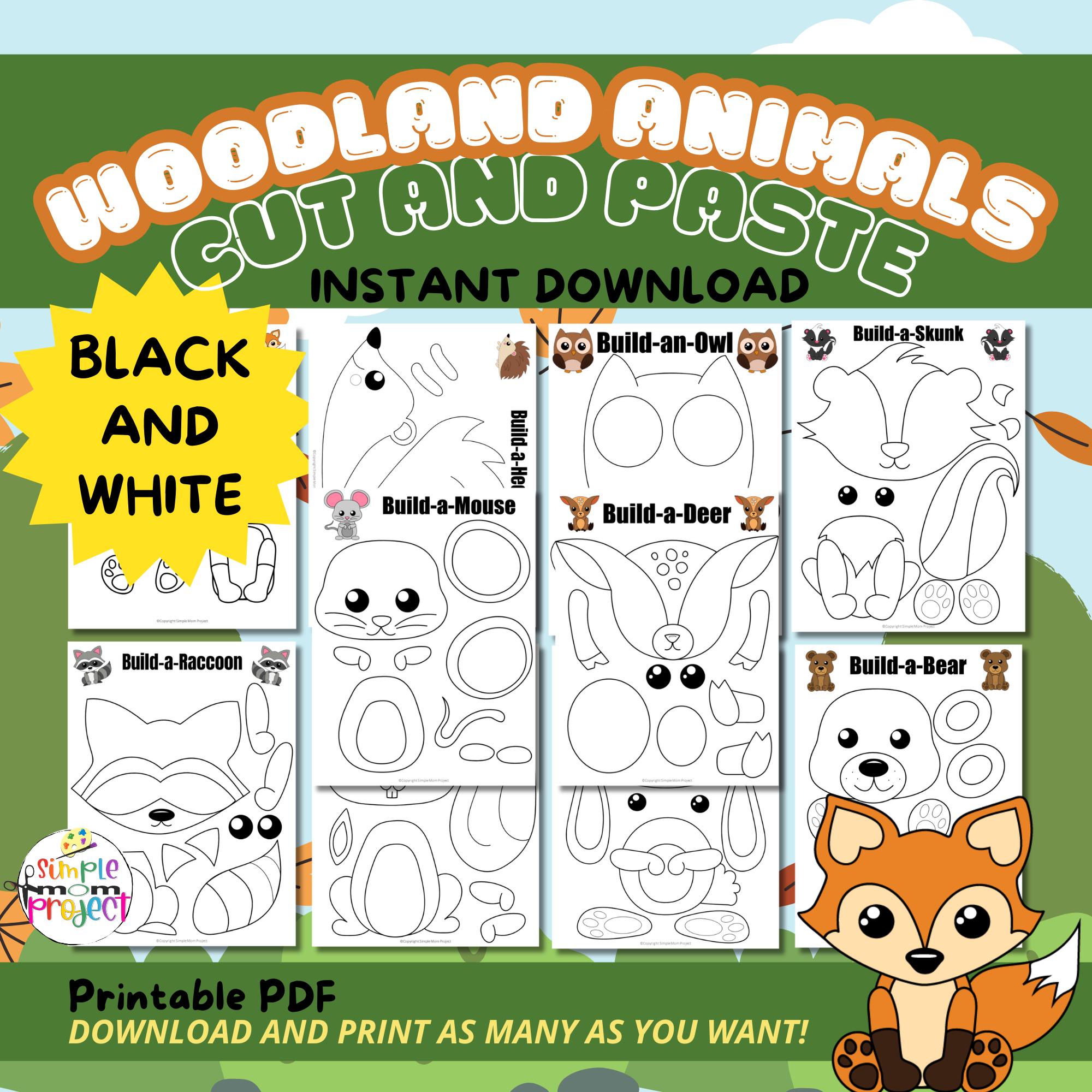 10 Black and White Woodland Animal Cut and Glue Craft Activity ...