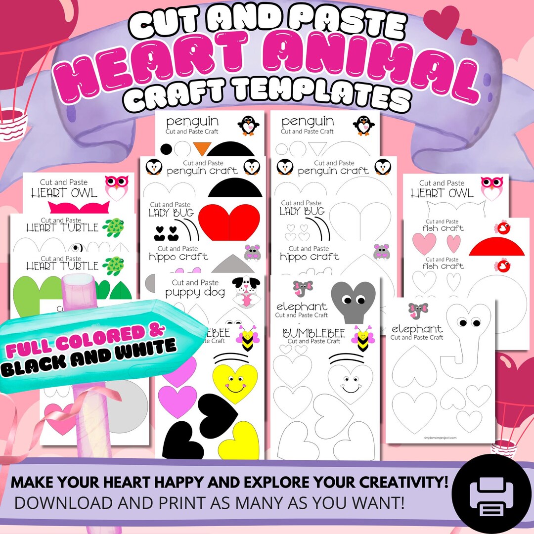20 Heart Animal Printable Crafts | Fun Heart Animal Template Activities ...