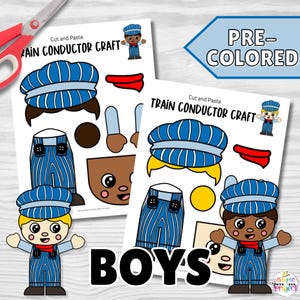 Train Conductor Printable Paper Craft for Kids | Pre-colored | Black ...