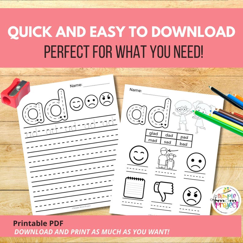 Digraph 'ad' Word Worksheets Letter Blending Ad Phonics Easy and Fun Ad ...
