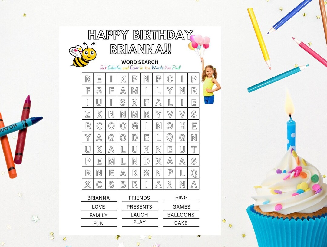 Personalized photo and Name Word Search Activity for Birthday. Childs ...