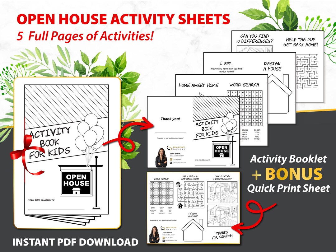 5 Activity Sheets for Real Estate, Open House Activity, Realtor ...