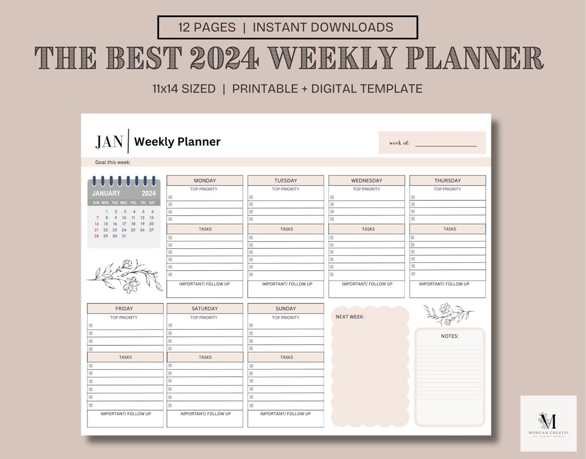 Digital Printable Weekly Planner. the Best 2024 Weekly Planner. All 12 ...