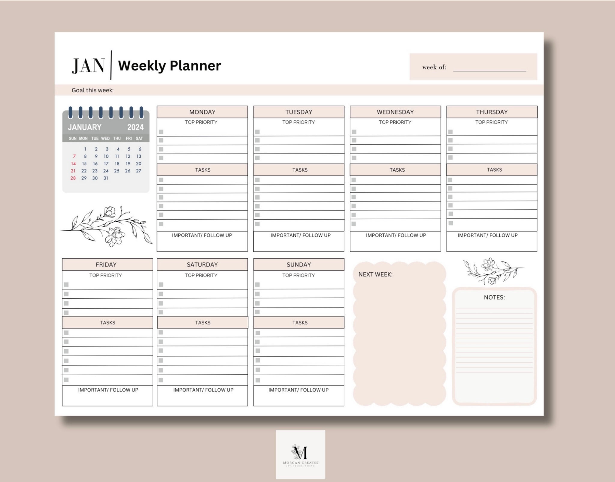 Digital Printable Weekly Planner. the Best 2024 Weekly Planner. All 12 ...