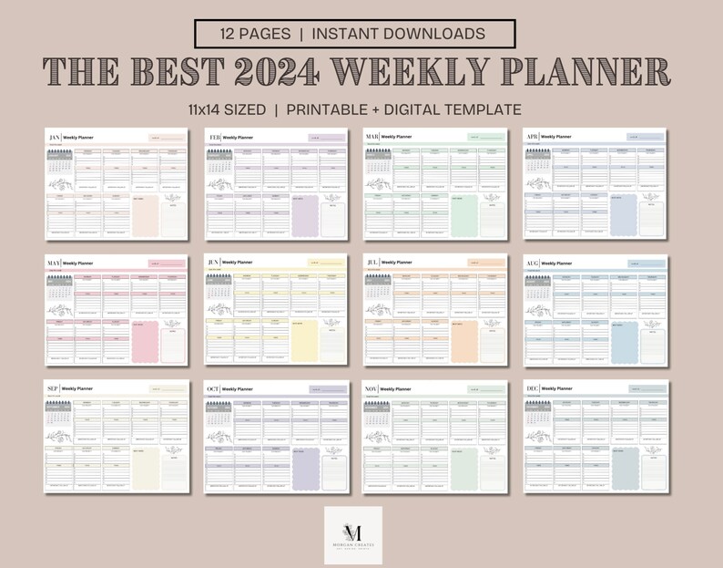 Digital Printable Weekly Planner. the Best 2024 Weekly Planner. All 12 ...