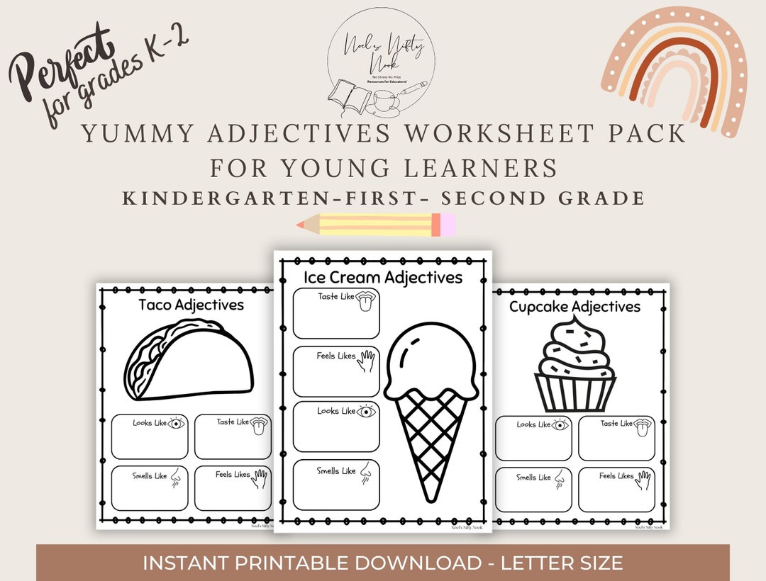 Yummy Adjectives Worksheet Pack for Young Learners, Printable ...