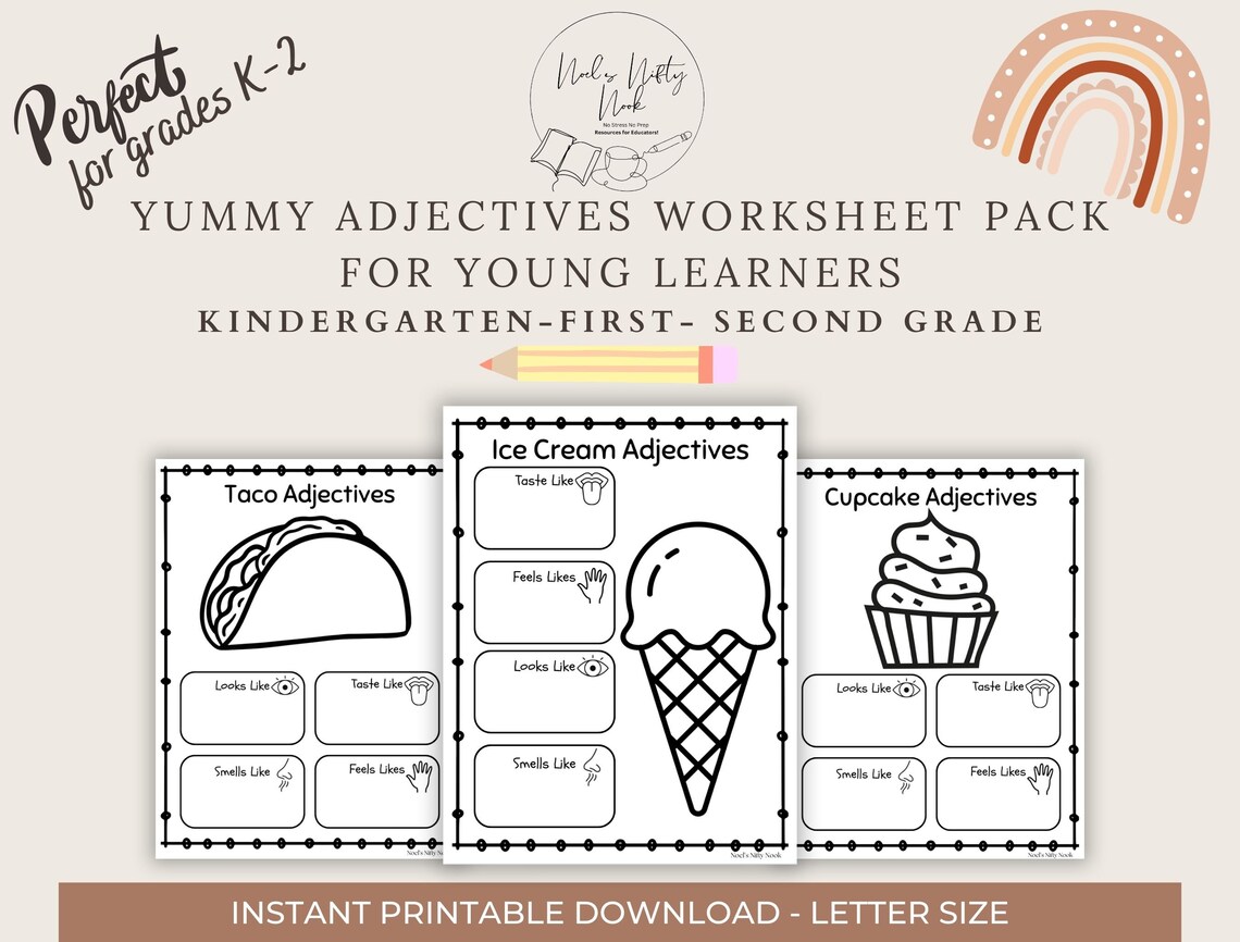Yummy Adjectives Worksheet Pack for Young Learners, Printable ...