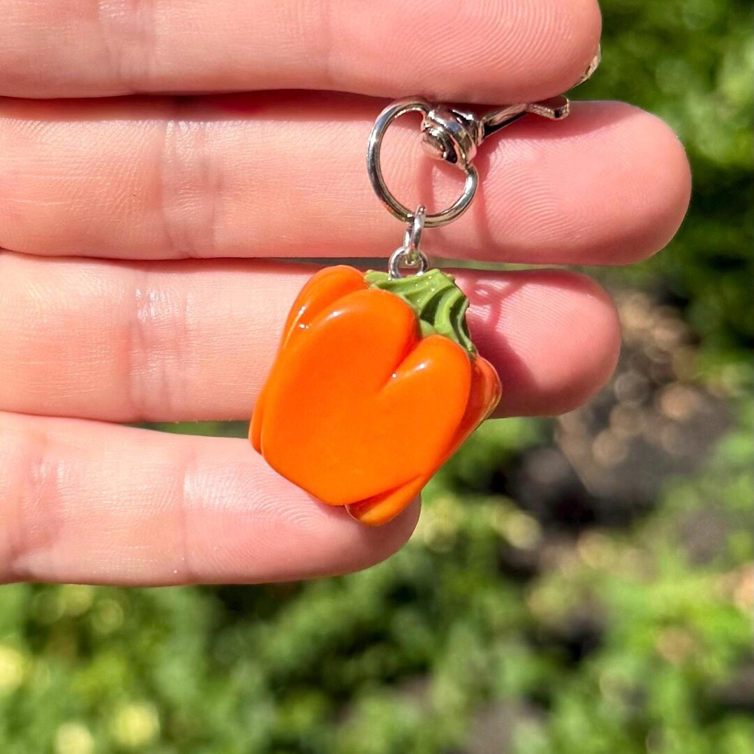 Bell Pepper Keychain, Handmade Clay Key Chains, Food Bag Charm, Silver ...