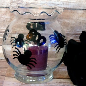 Spooky Spider Halloween Glass Candy Dish, Candle Holder, Ivy Bowl ...