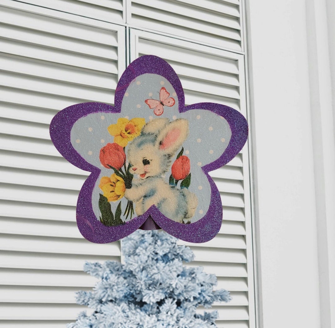 Handmade Easter Tree Topper With Vintage Easter Bunny Image, Flower ...