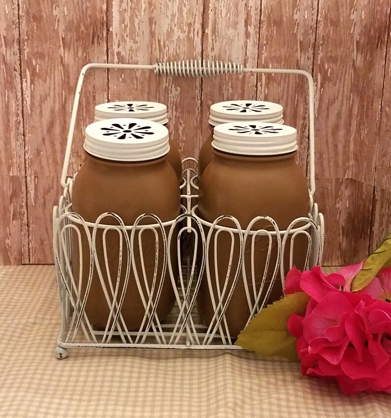 French Country Farmhouse Mason Jar Caddy W/ Distressed Painted - Etsy