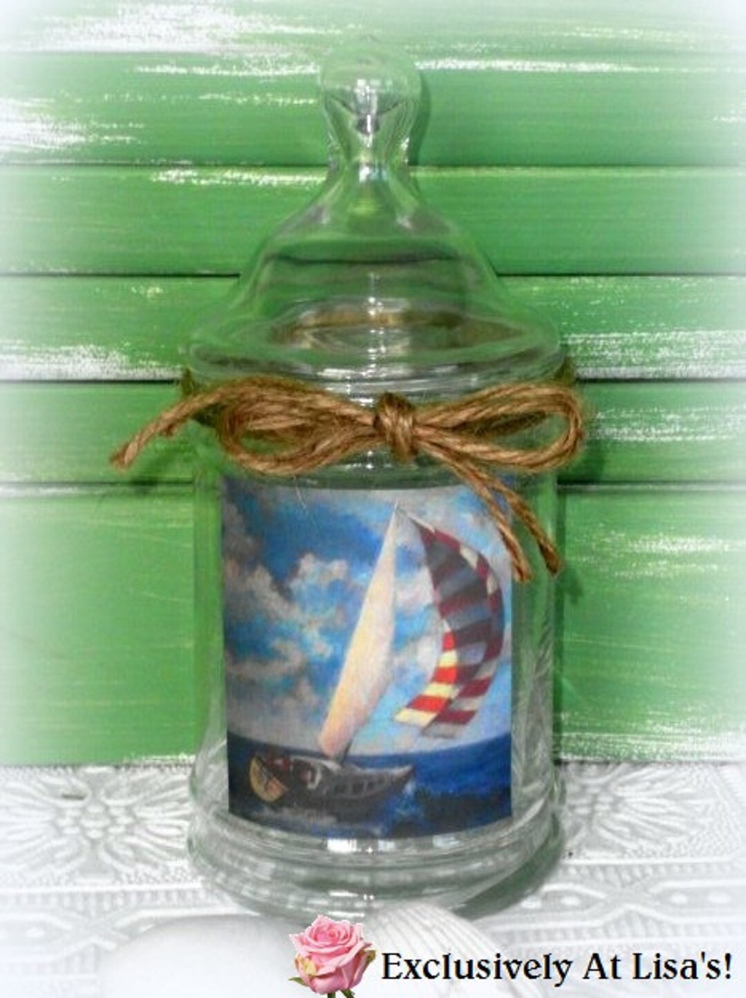 Sailboat Decorative Jar, Beach Decor, Sailboat Decor, Nautical Bathroom ...