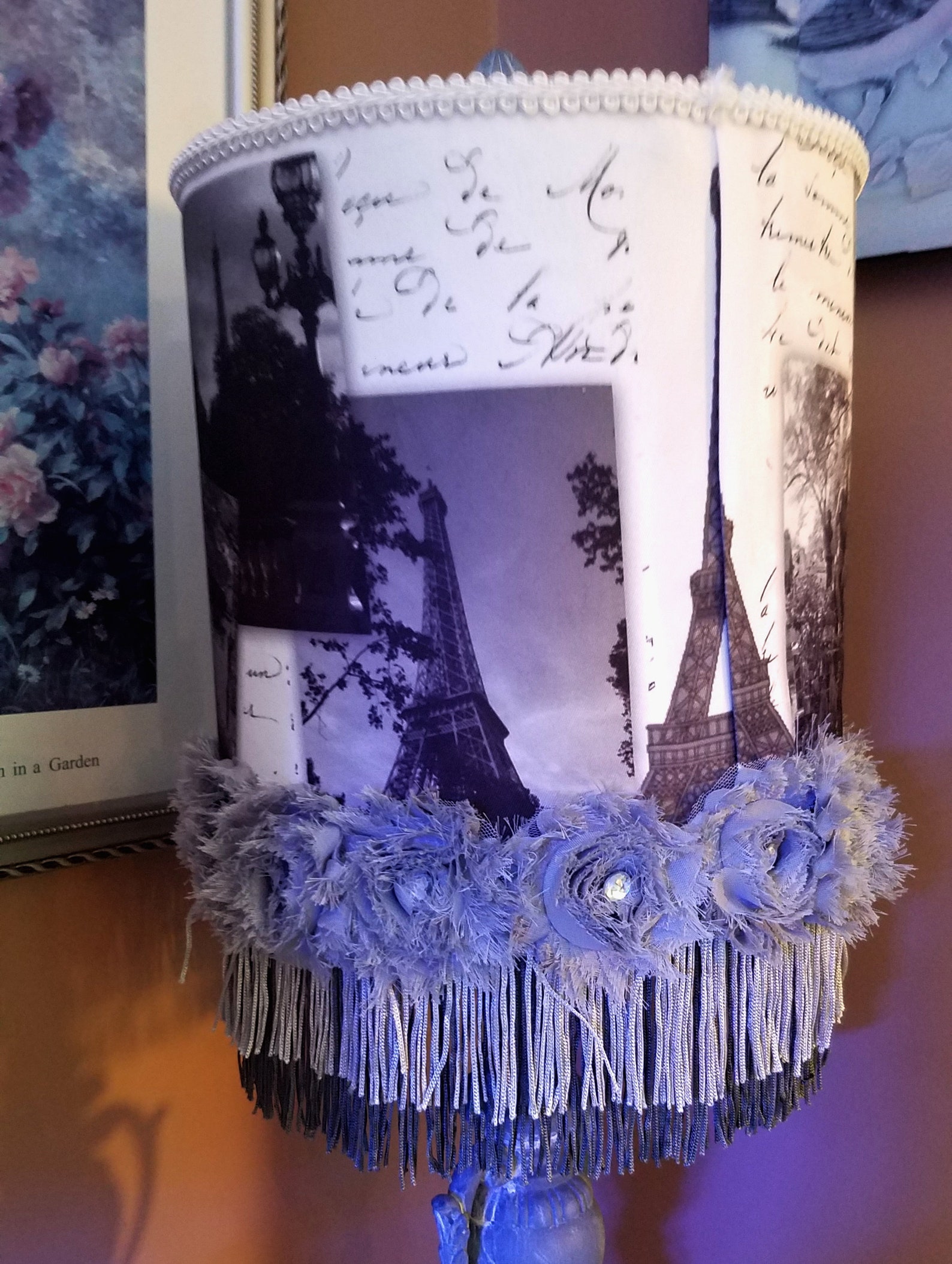 Tall Ornate Handmade French Table Lamps W/ Fancy Shades Featuring Paris ...