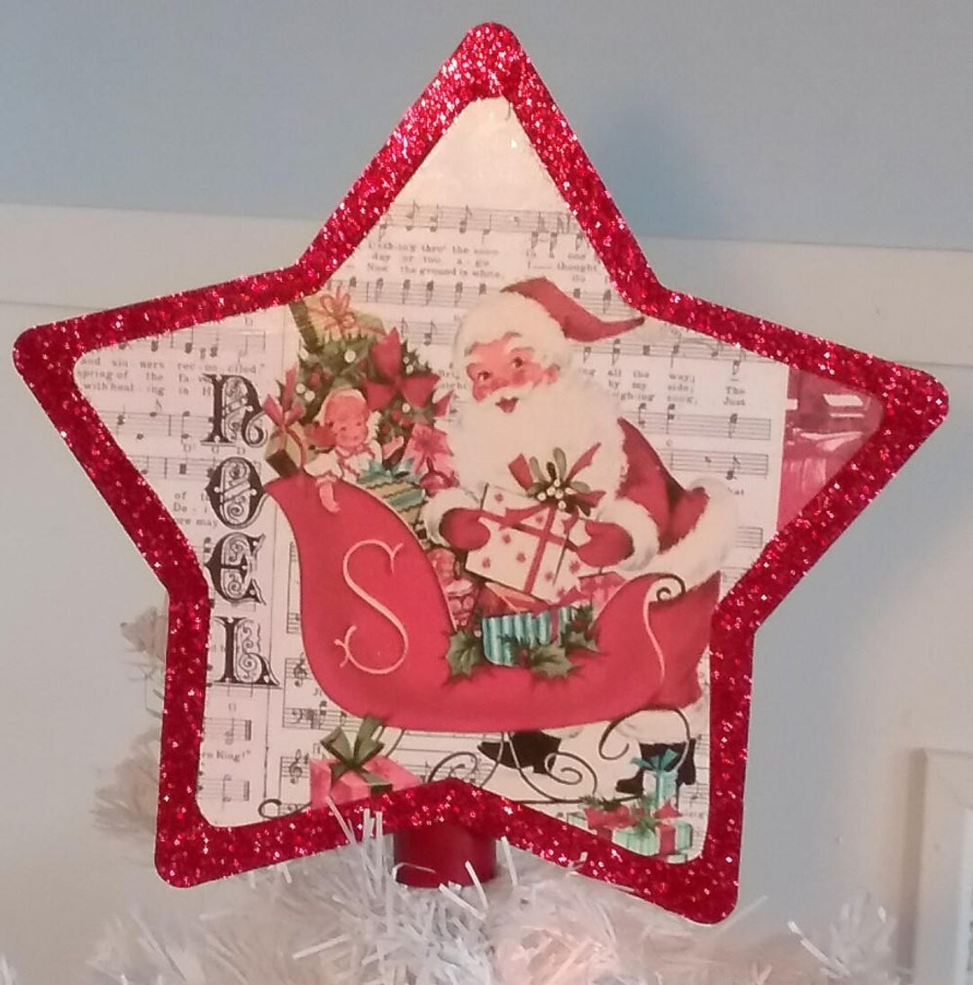 Handmade Vintage Inspired Santa Claus Christmas Tree Topper With Retro ...