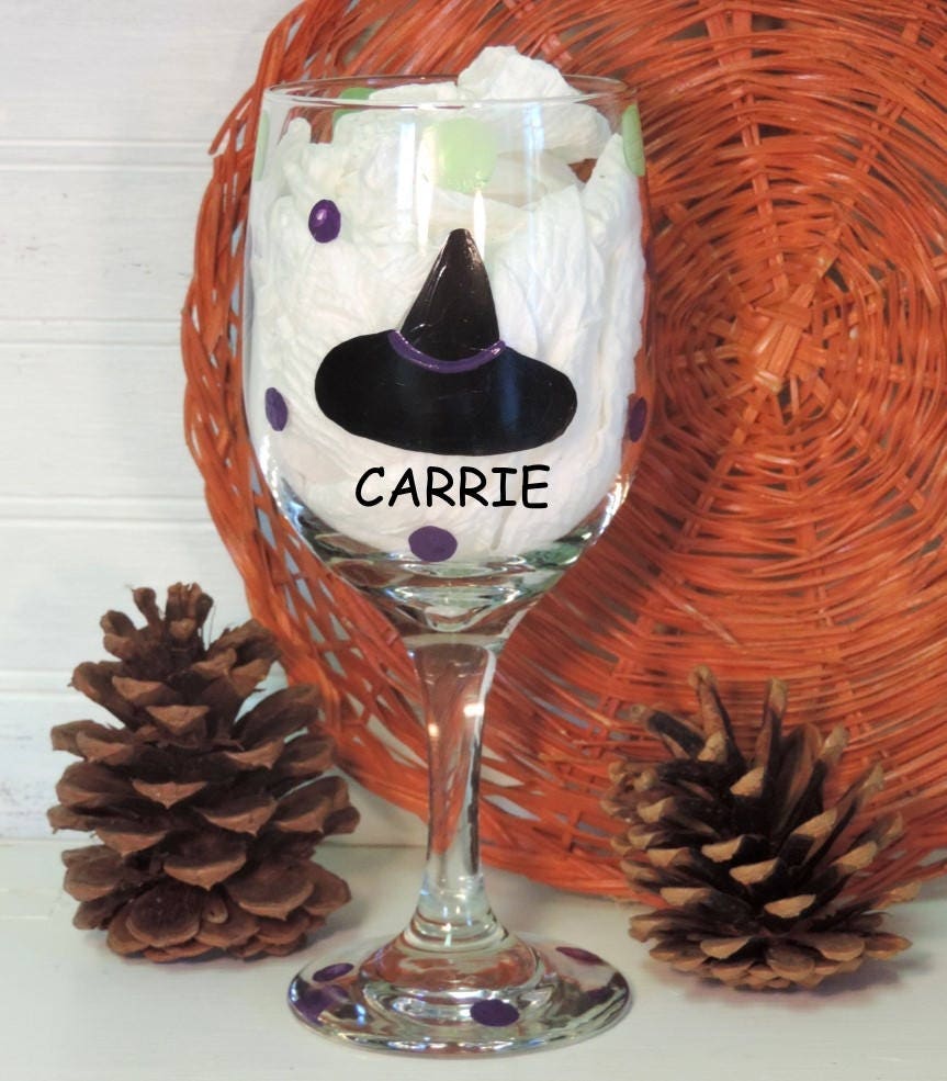 Personalized Hand Painted Wicked Witch Halloween Wine Glass, Halloween ...