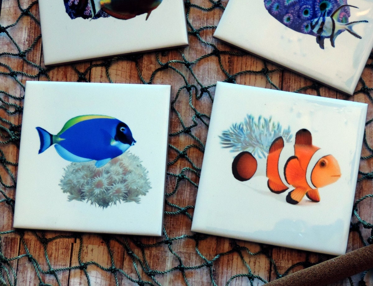 Saltwater Fish and Coral Coasters Fish Coaster Set Tropical | Etsy