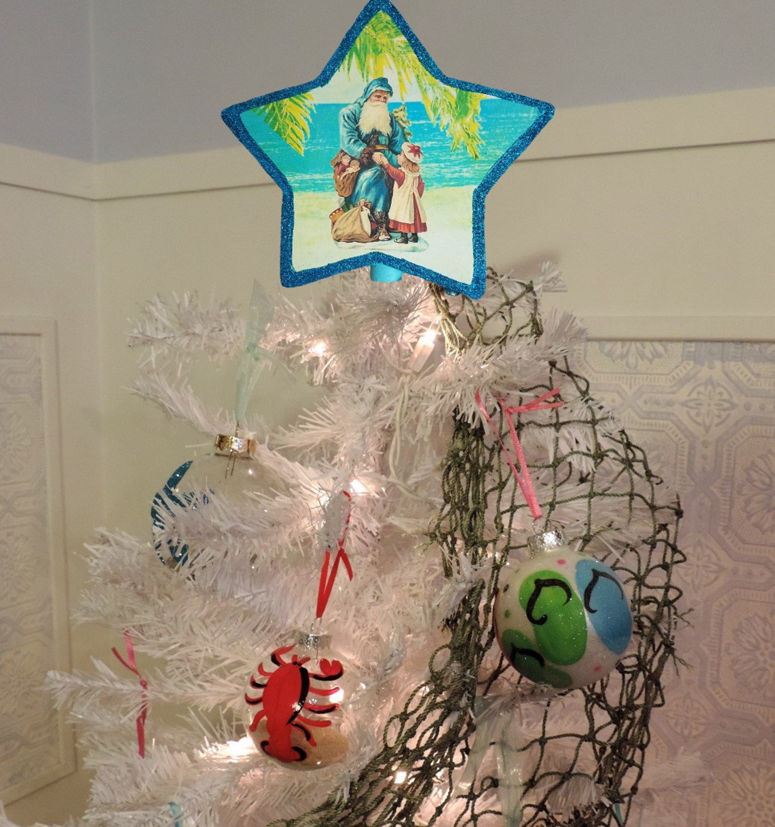 Vintage Inspired Beachy Coastal Christmas Tree Topper, Turquoise ...