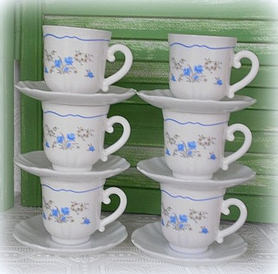Pretty Cottagecore Blue Floral Acropal French Coffee Tea Cups and ...