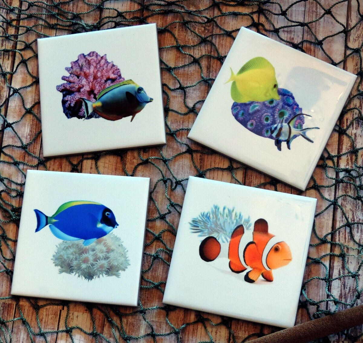 Saltwater Fish and Coral Coasters Fish Coaster Set Tropical | Etsy