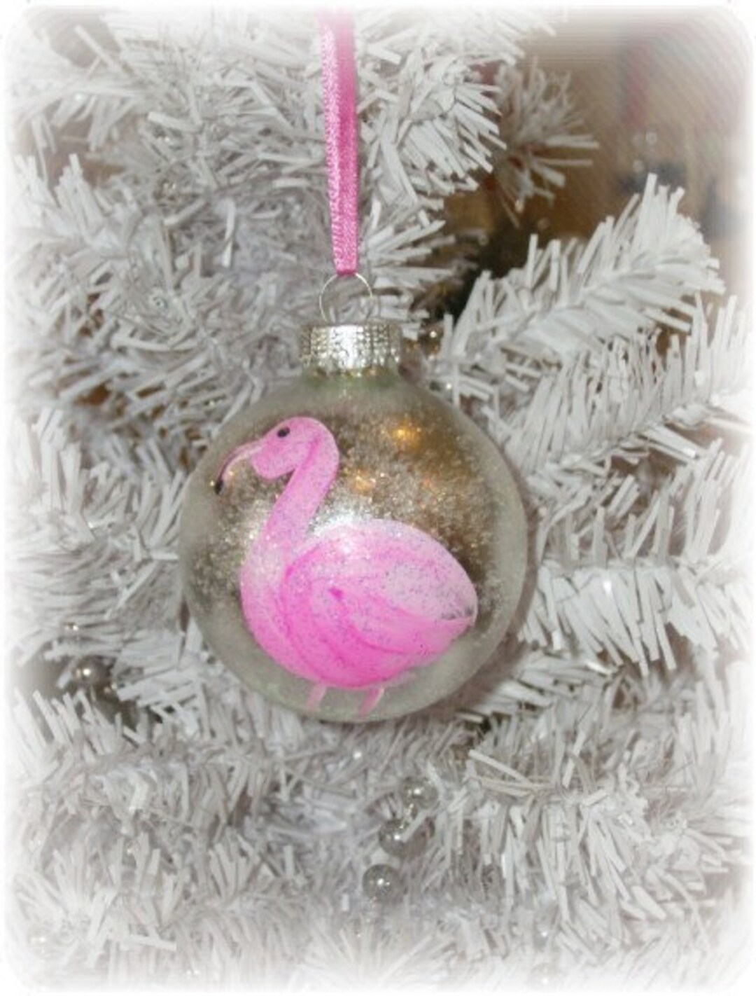Flamingo Christmas Tree Ornament, Beach Christmas Decoration, Glittered ...